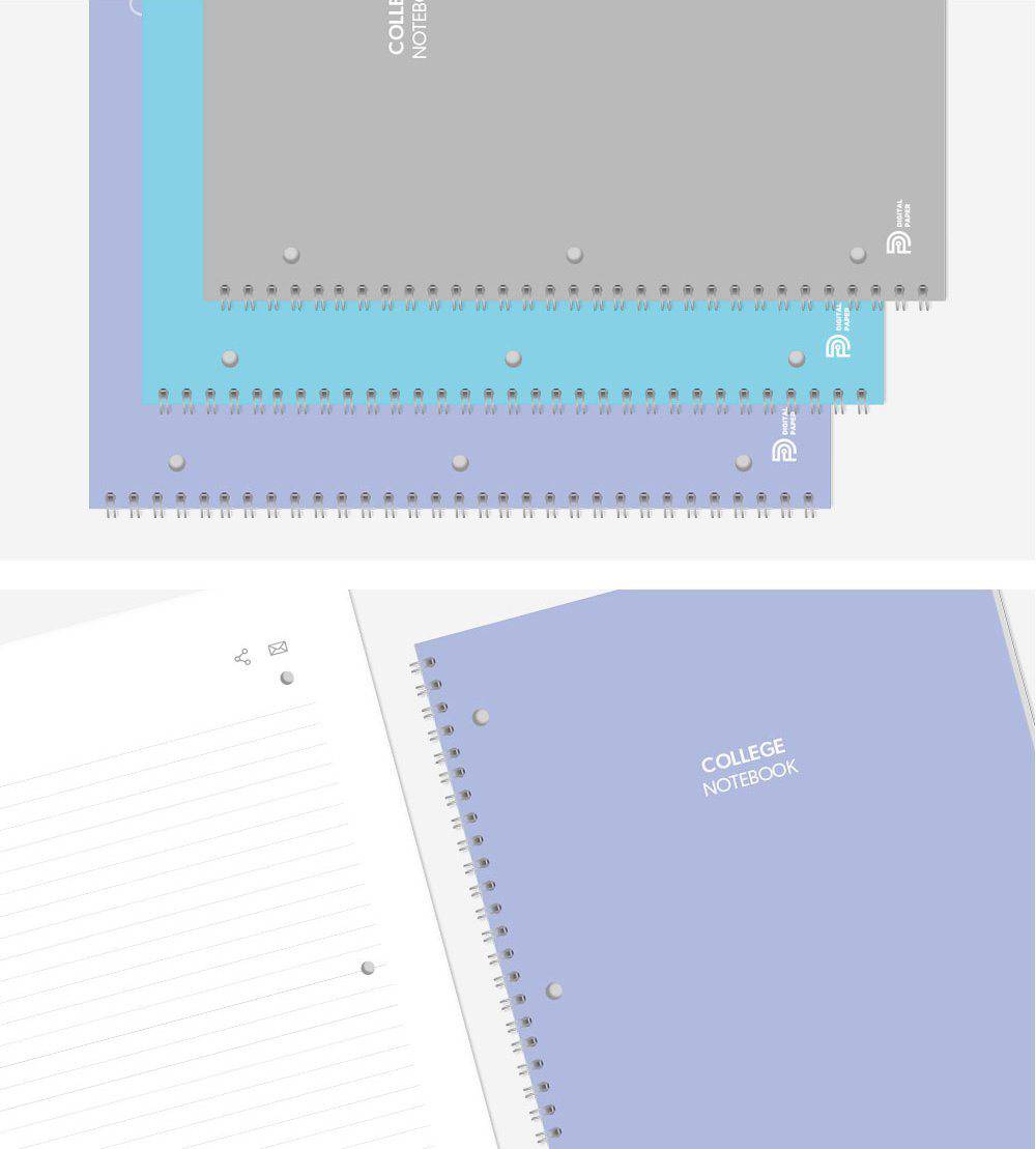 Digital College Notebook (3 Pack): Ruled, 3 colors (Mint, Grey, Purple ...